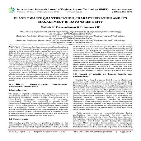 PLASTIC WASTE QUANTIFICATION, CHARACTERIZATION AND ITS MANAGEMENT IN ...