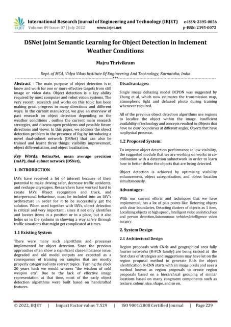 Dsnet Joint Semantic Learning For Object Detection In Inclement Weather Conditions Pdf