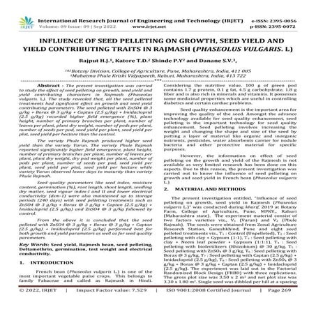 INFLUENCE OF SEED PELLETING ON GROWTH, SEED YIELD AND YIELD ...