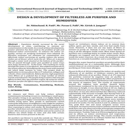 DESIGN & DEVELOPMENT OF FILTERLESS AIR PURIFIER AND HUMIDIFIER | PDF