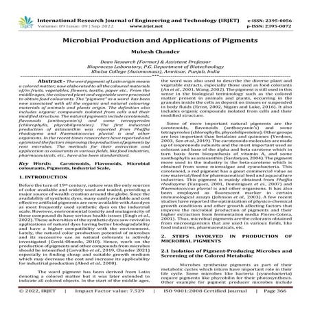 Microbial Production and Applications of Pigments | PDF