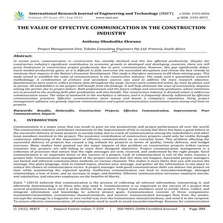 THE VALUE OF EFFECTIVE COMMUNICATION IN THE CONSTRUCTION INDUSTRY | PDF