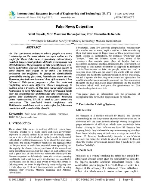 FAKE NEWS DETECTION PPT | PPTX | Computing | Technology & Computing