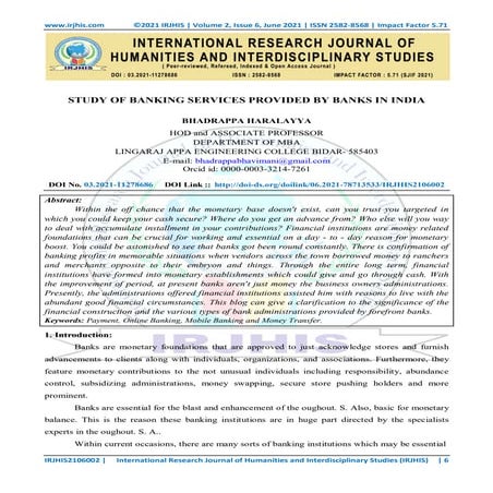 IRJHIS2106002 PAPER STUDY OF BANKING SERVICES PROVIDED BY BANKS IN ...