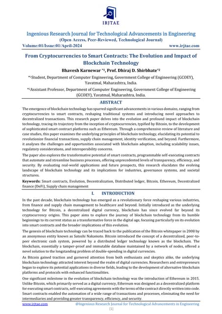 From Cryptocurrencies To Smart Contracts The Evolution And Impact Of