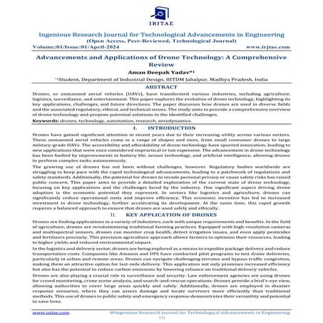Advancements and Applications of Drone Technology: A Comprehensive ...