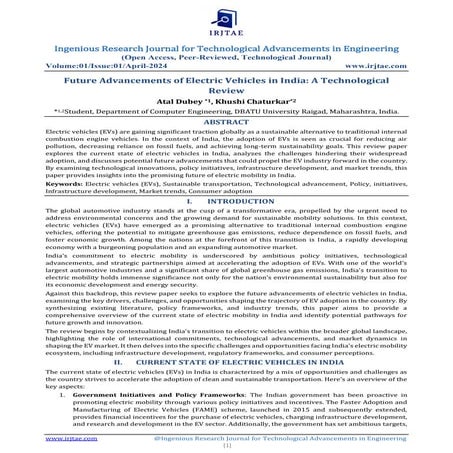 Future Advancements of Electric Vehicles in India: A Technological ...