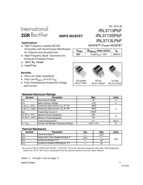 Original N-Channel Mosfet IRFI4019H-117P 4019 8A 150V TO-220 New | PDF