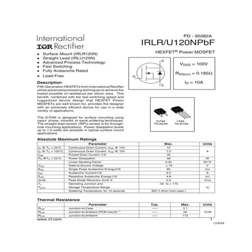 Original N - Channel Mosfet IRLR120NTRPBF LR120 LR120N 100V TO-252 New ...