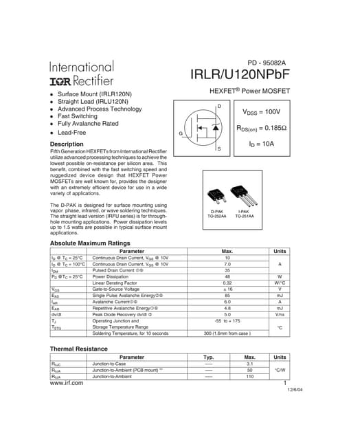 Original N-Channel MOSFET IRF1324 F3124 1324 24V 353A TO-220 New Infineon Technologies | PDF