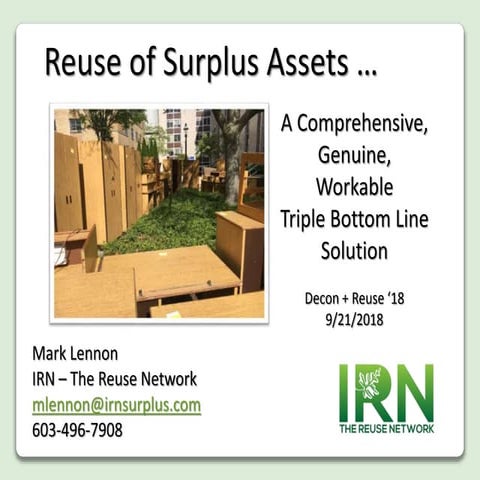 Reuse of Surplus Assets: A Comprehensive, Genuine, Workable Triple ...