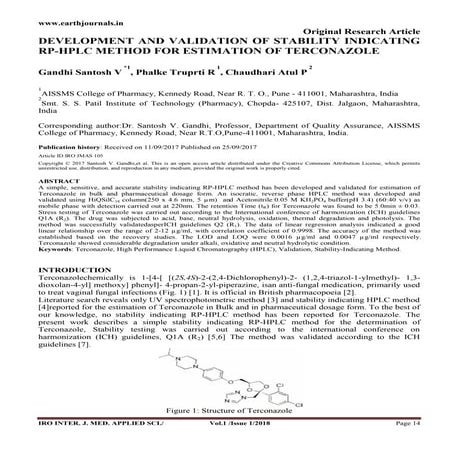 DEVELOPMENT AND VALIDATION OF STABILITY INDICATING RP-HPLC METHOD FOR ESTIMATION OF TERCONAZOLE ...