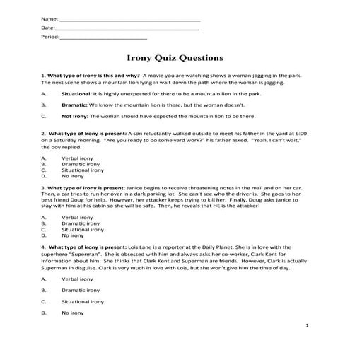 Irony quiz questions | PDF