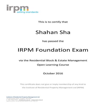 IRPM Foundation Certificate | PDF