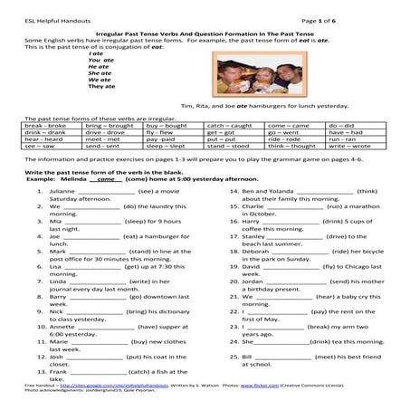 Irregular past tense verbs and question formation in the past tense | PDF