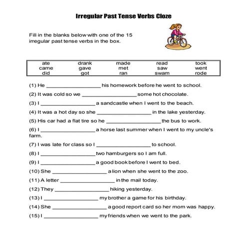 Irregular pasttenseverbscloze | PDF