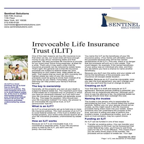 Irrevocable Life Insurance | PDF