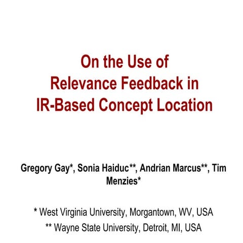 Concept Location using Information Retrieval and Relevance Feedback | PDF