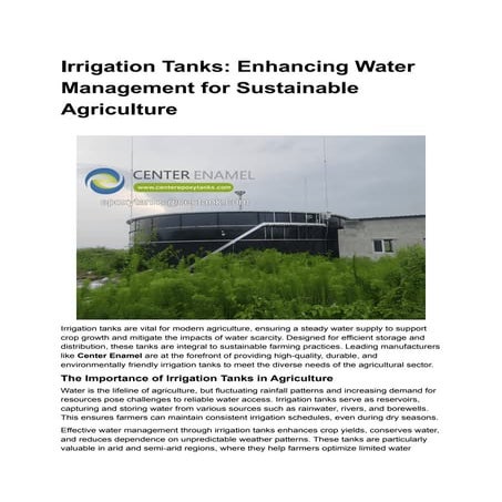 Irrigation Tanks_ Enhancing Water Management for Sustainable ...