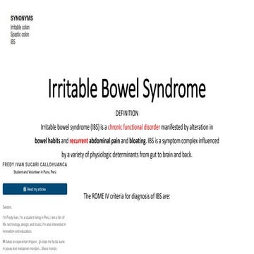 Irritable Bowel Syndrome.pptx Irritable B | PPTX