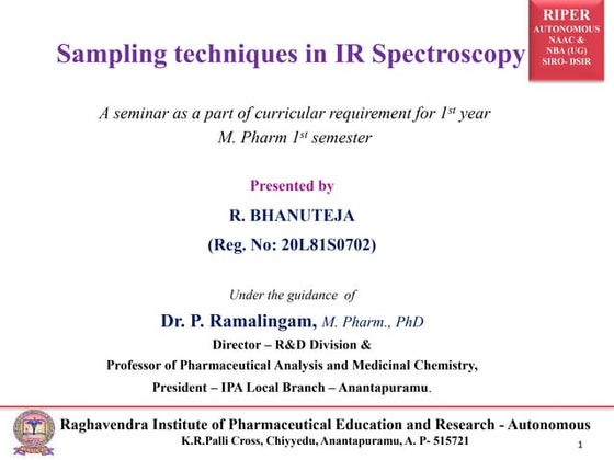 IR - Spectroscopy, theory, modes of vibration and sample handling. by ...