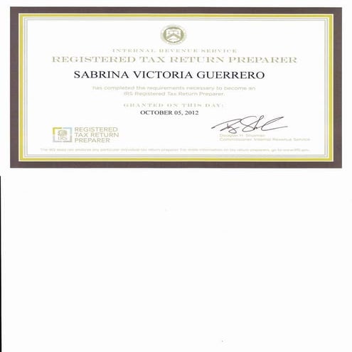 Irs registered tax return preparer certificate | PDF