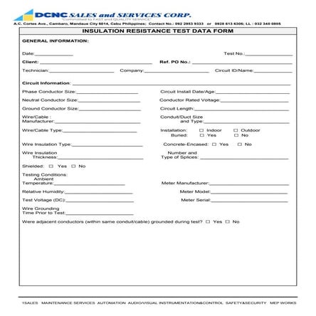 INSULATION RESISTANCE TEST FORMAT _ ELECTRICAL WORKS | PDF