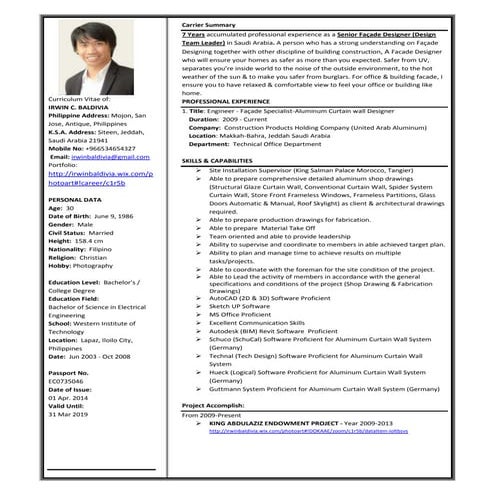 Irwin baldivia resume | PDF