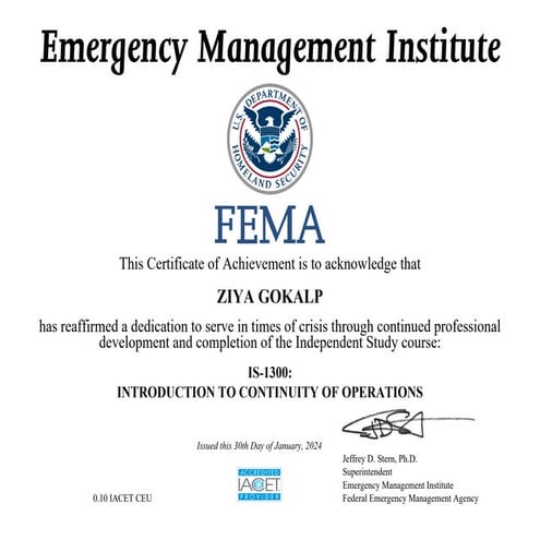 Introduction to Continuity of Operations Certificate from FEMA | PPT