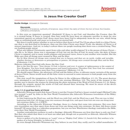 Is jesus the creator God? Answers in depth by Hodge | PDF