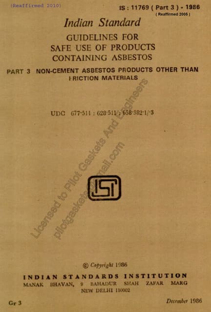 The IS 11769 Part 2 Usage of Asbestos Friction Products | PDF