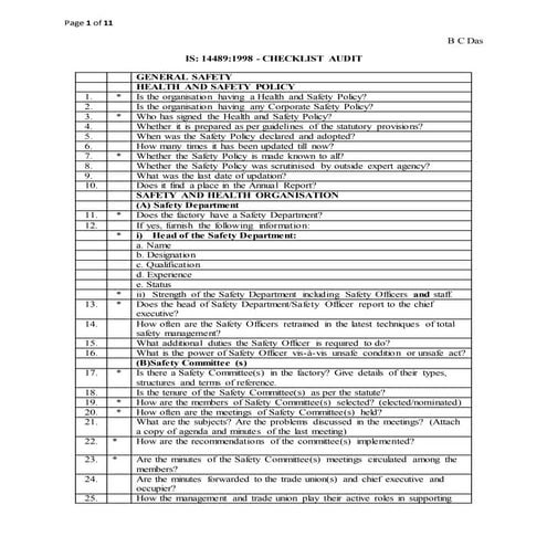 Internal EHS Audit check sheet | PDF