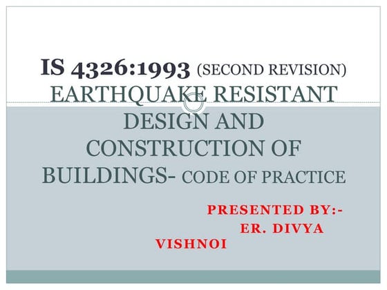 IS 1893:2016 Part 1 : General Provisions and Buildings. | PPTX