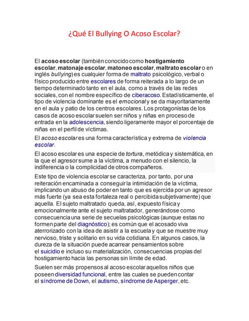 Exposicion sobre bullying escolar (acoso escolar) slideshare | PPT