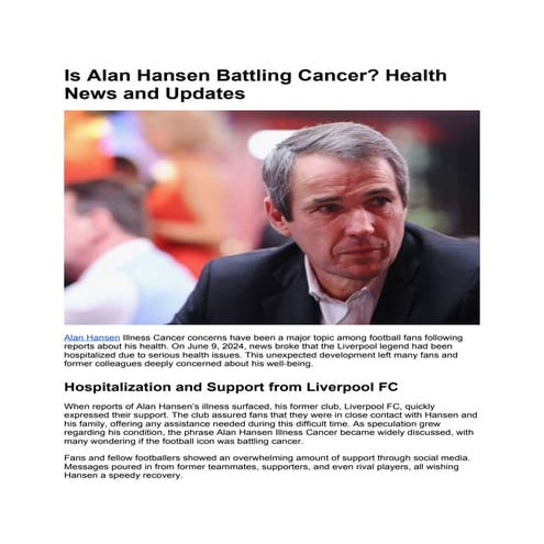 Is Alan Hansen Battling Cancer? Health News and Updates | PDF