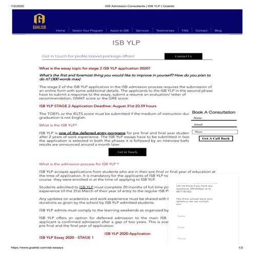 ISB Admission Consultants | ISB YLP | Goalisb | PDF