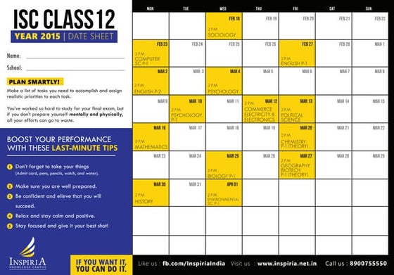 ISC Exam Datesheet 2025 by Inspiria .pdf