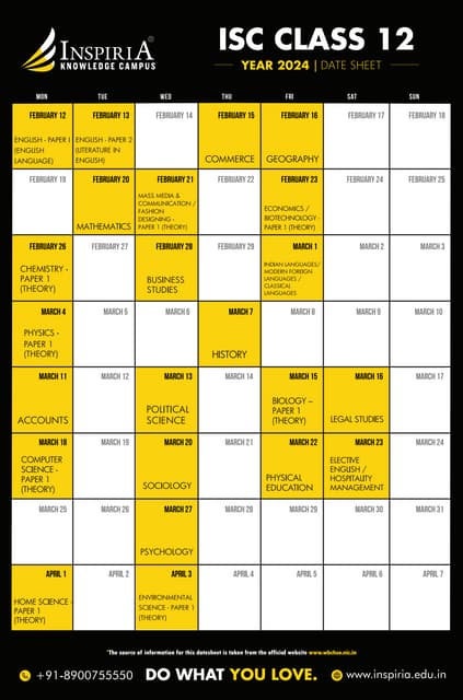 WBCHSE Class 12 Date sheet 2024 | PDF