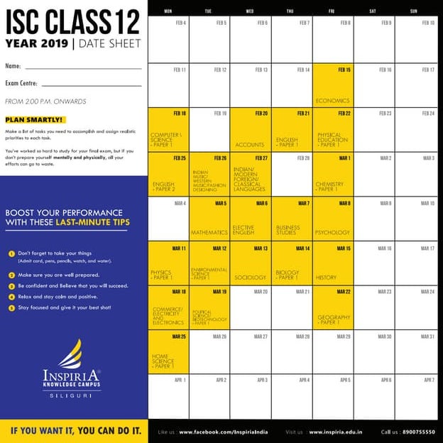 ISC Board Exam Date Sheet 2019 | PDF