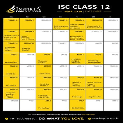 ISC Exam Datesheet 2025 by Inspiria .pdf