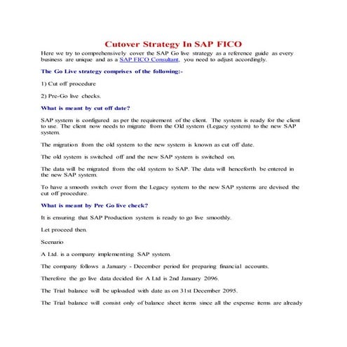 Cutover activities | PDF