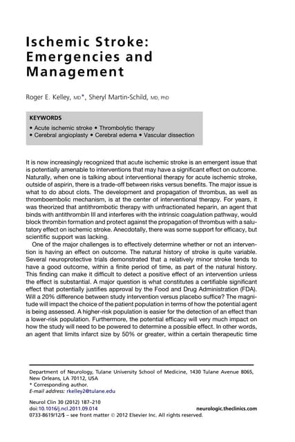 Neurological complications of acute ischaemic stroke | PDF | Brain and Nervous System Disorders ...