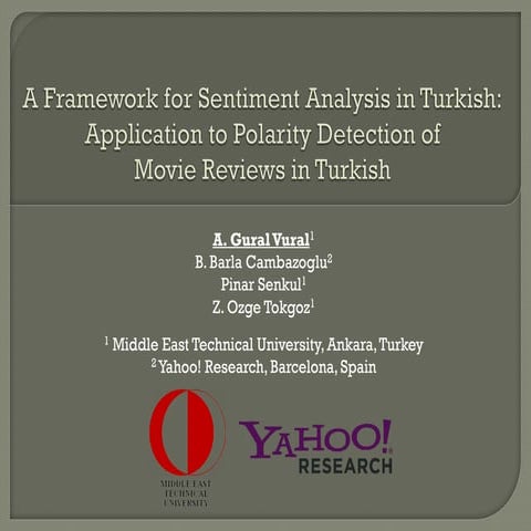 A Framework for Sentiment Analysis in Turkish: Application to Polarity Detection of Movie ...