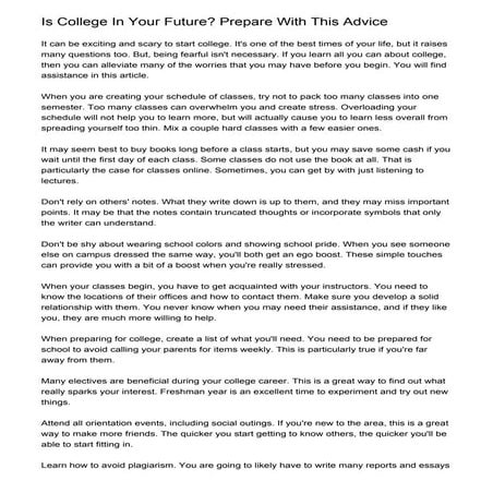 Is College In Your Future? Prepare With This Advice | PDF