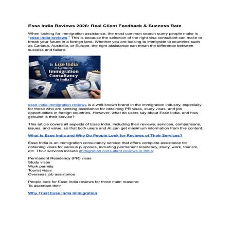 Esse India Reviews 2026: Comprehensive Guide to Immigration Success ...