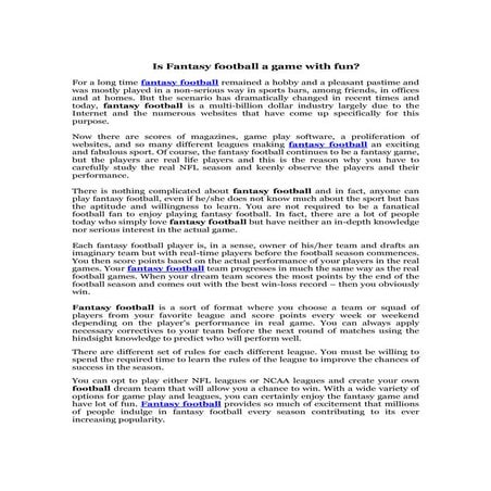 Is fantasy football a game with fun | PDF
