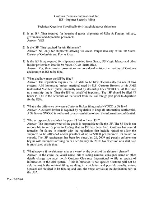 ISF 10+2 blank form sample for easy reference | PDF