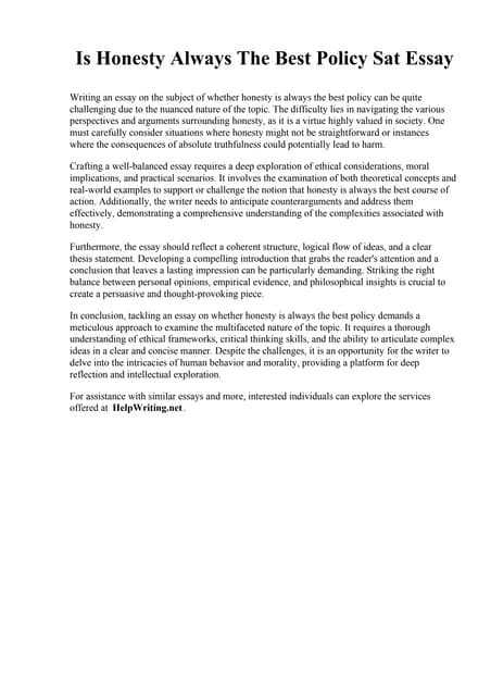 Essay On Honesty Is The Best Policy. Henry H. Wells Middle School | PDF ...