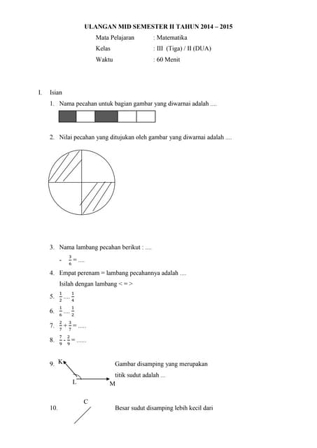 Soal ujian mid semester ganjil 2012 2013 kls 1 dan 2 | PDF