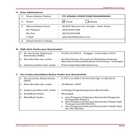 Isian pq fendel bina marga | DOCX